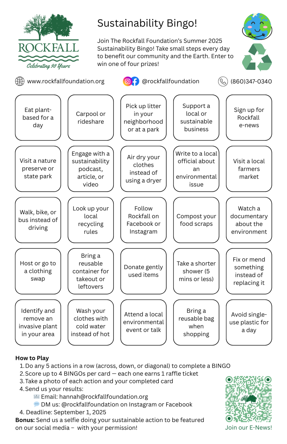 Sustainability Bingo Challenge - The Rockfall Foundation